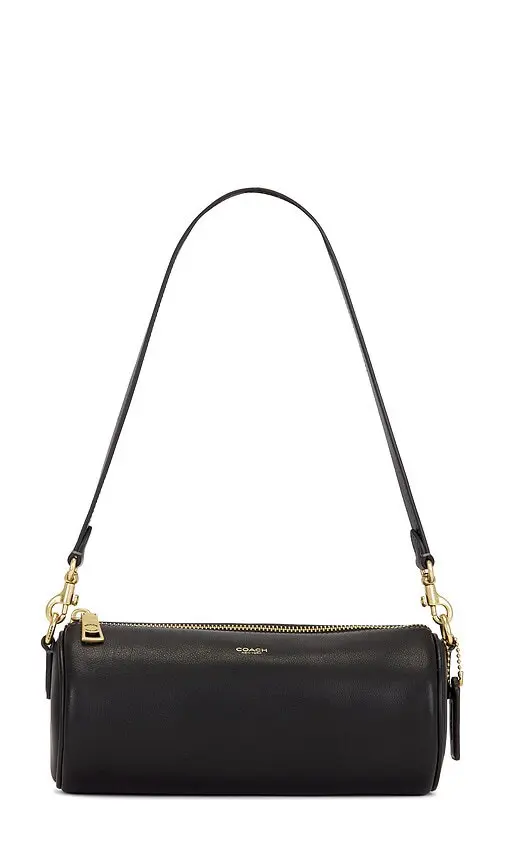 COACH Natural Grain Leather Barrel Bag - Black