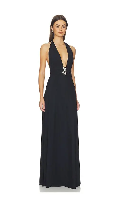 KATE BARTON Plunge Neckline Mesh Halter Dress - Navy