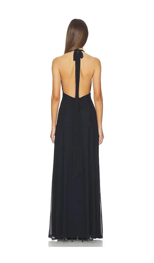 KATE BARTON Plunge Neckline Mesh Halter Dress - Navy