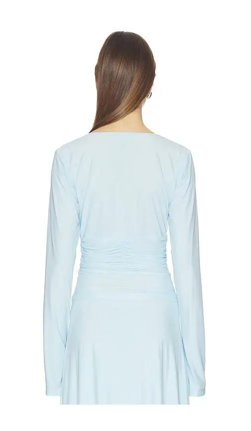 KATE BARTON Plunging V Neck Flared Sleeve Top - Light Blue