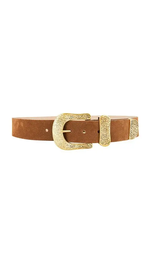 L'Agence Otera Wide Leather Belt - Cognac Suede