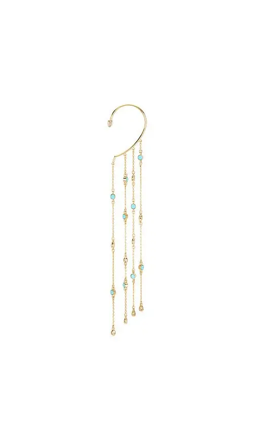 Ettika Linear Chains Statement Ear Cuff - Turquoise Crystal & Gold