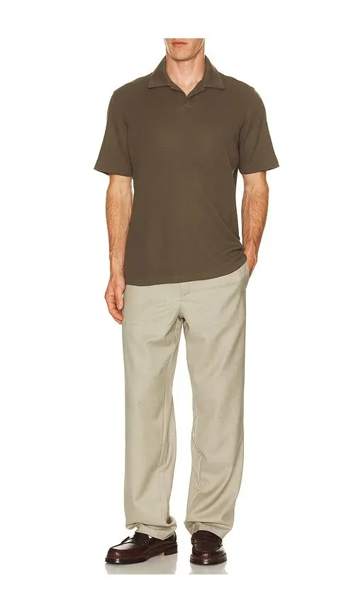 Theory Soft Waffle Short Sleeve Polo In Olive - Tarmac