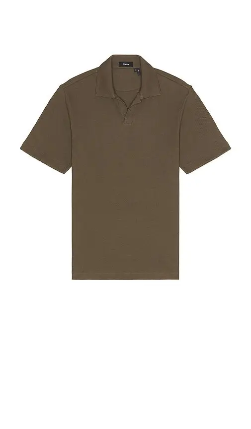 Theory Soft Waffle Short Sleeve Polo In Olive - Tarmac