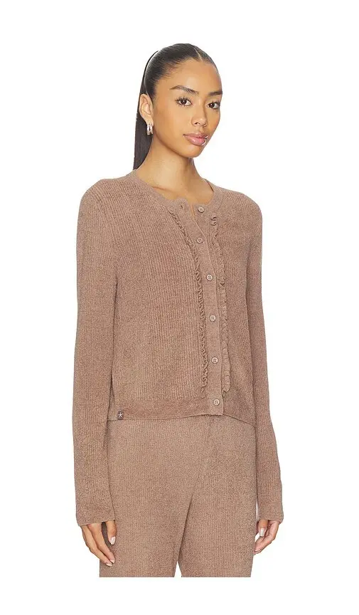 Barefoot Dreams Cozychic Ultra Lite Pointelle Rib Ruffle Front Cardigan - Sable
