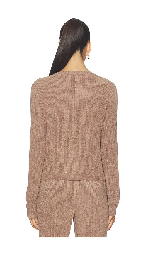 Barefoot Dreams Cozychic Ultra Lite Pointelle Rib Ruffle Front Cardigan - Sable