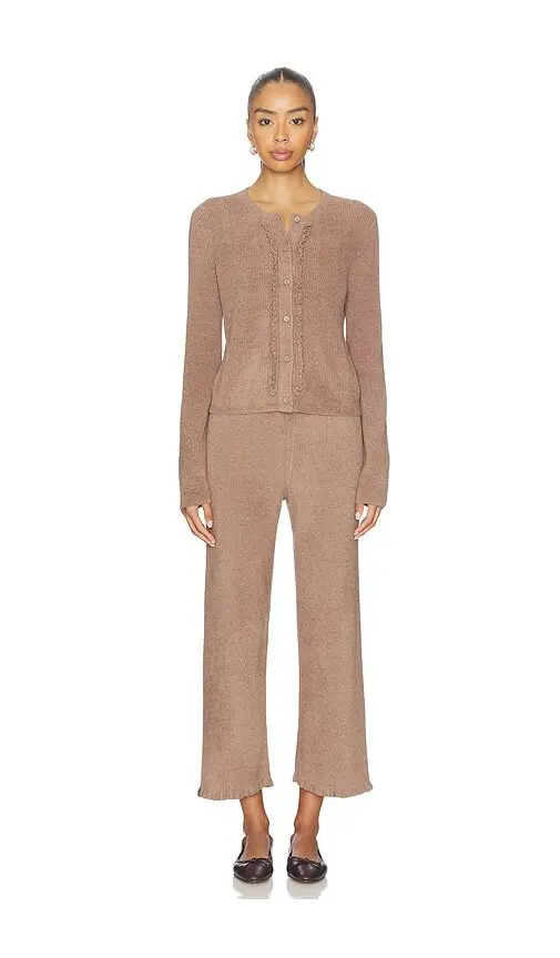 Barefoot Dreams Cozychic Ultra Lite Pointelle Rib Ruffle Front Cardigan - Sable