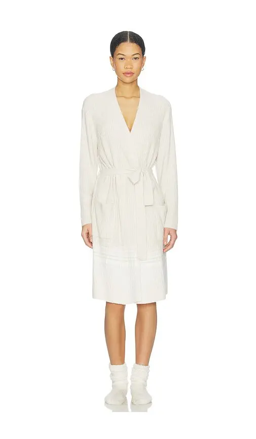 Barefoot Dreams Variegated Stripe Ribbed Robe In Beige - Multi