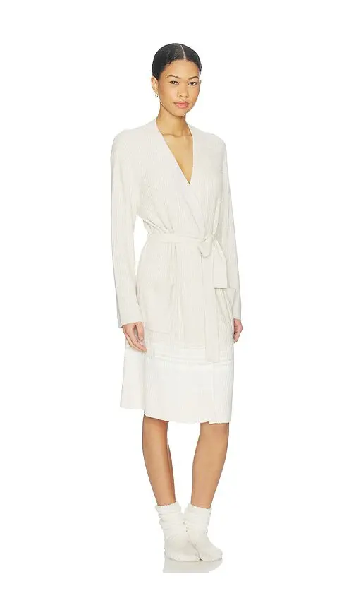 Barefoot Dreams Variegated Stripe Ribbed Robe In Beige - Multi