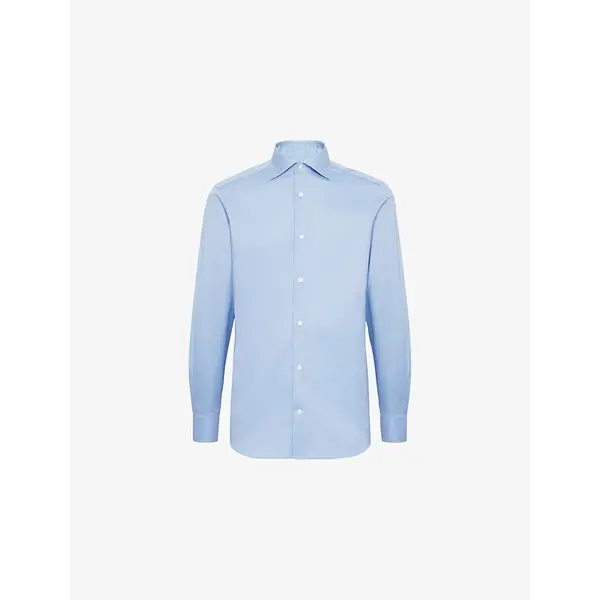 Boggi Milano Point-collar Slim Fit Cotton-twill Shirt - Light Blue