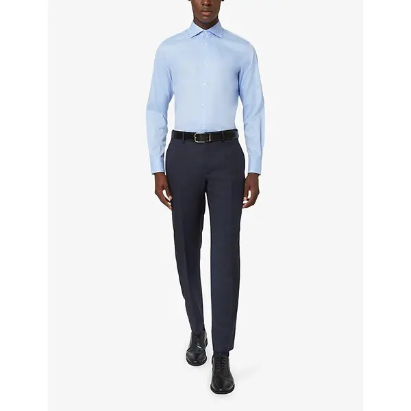 Boggi Milano Point-collar Slim Fit Cotton-twill Shirt - Light Blue