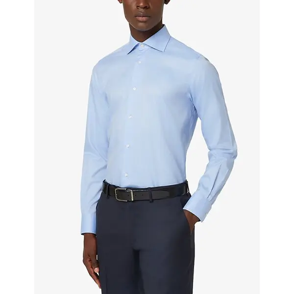 Boggi Milano Point-collar Slim Fit Cotton-twill Shirt - Light Blue