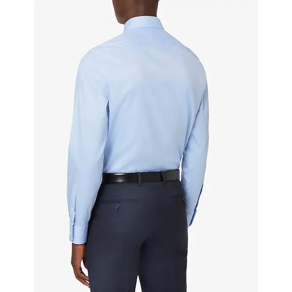 Boggi Milano Point-collar Slim Fit Cotton-twill Shirt - Light Blue