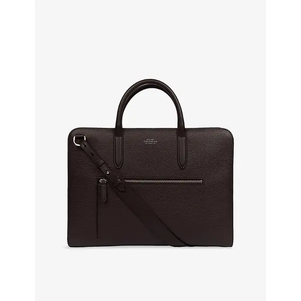 Smythson Ludlow Ultra-slim Leather Briefcase - Dark Brown