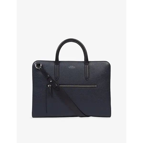 Smythson Ludlow Ultra-slim Leather Briefcase - Navy