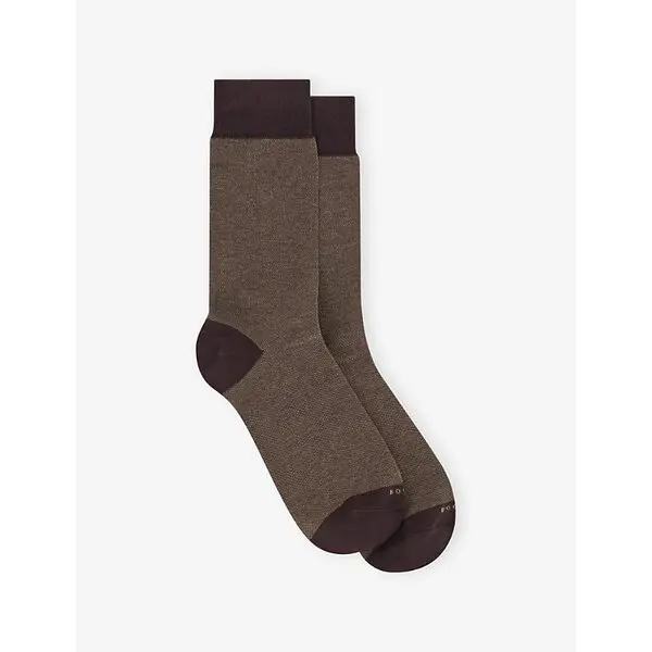 Boggi Milano Oxford Stretch Cotton-blend Crew Socks - Taupe