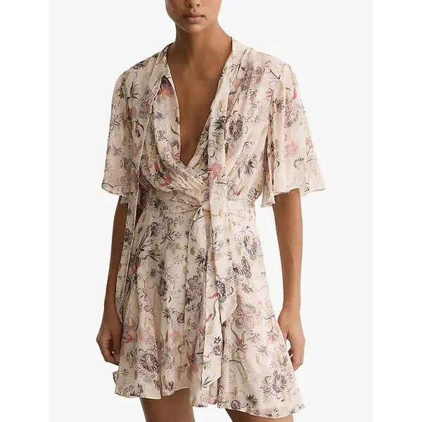 REISS Luna Floral-print Woven Mini Dress