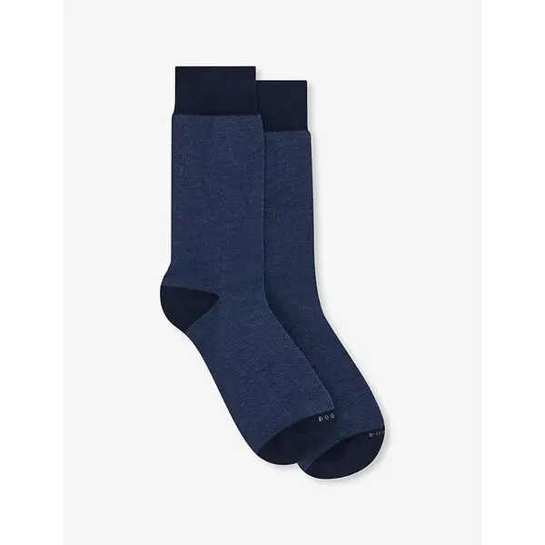 Boggi Milano Oxford Stretch Cotton-blend Crew Socks - Navy Blue