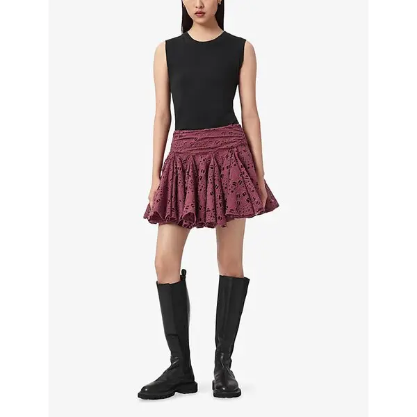 ALLSAINTS Dotty Gathered-waist Woven Mini Skirt - Raspberry Pink