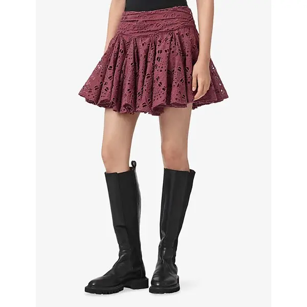 ALLSAINTS Dotty Gathered-waist Woven Mini Skirt - Raspberry Pink