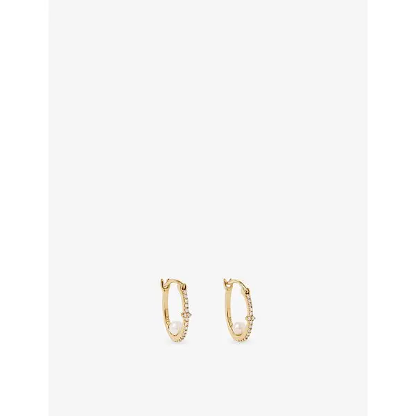 Astley Clarke Luna Diamond And Pearl Hoop Earrings - Yellow Gold