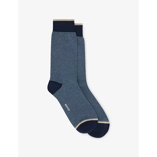 Boggi Milano Micro-striped Cotton-blend Crew Socks - Navy Blue