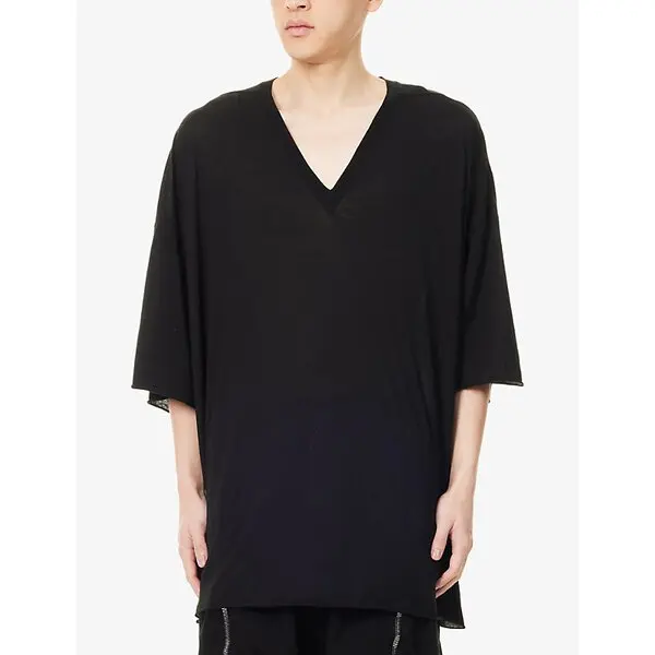 Rick Owens Tommy V-neck Cotton T-shirt - Black
