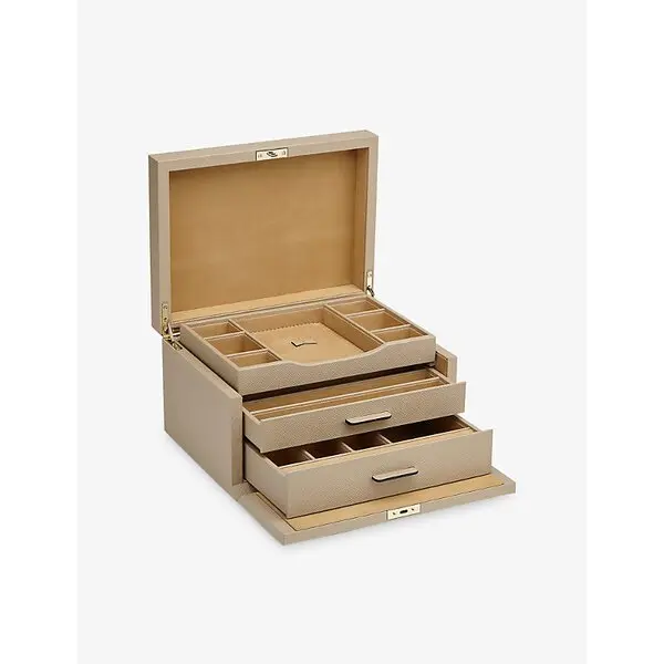 Smythson Panama Three-drawer Leather Jewellery Box - Sandstone