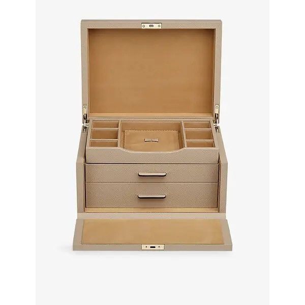 Smythson Panama Three-drawer Leather Jewellery Box - Sandstone
