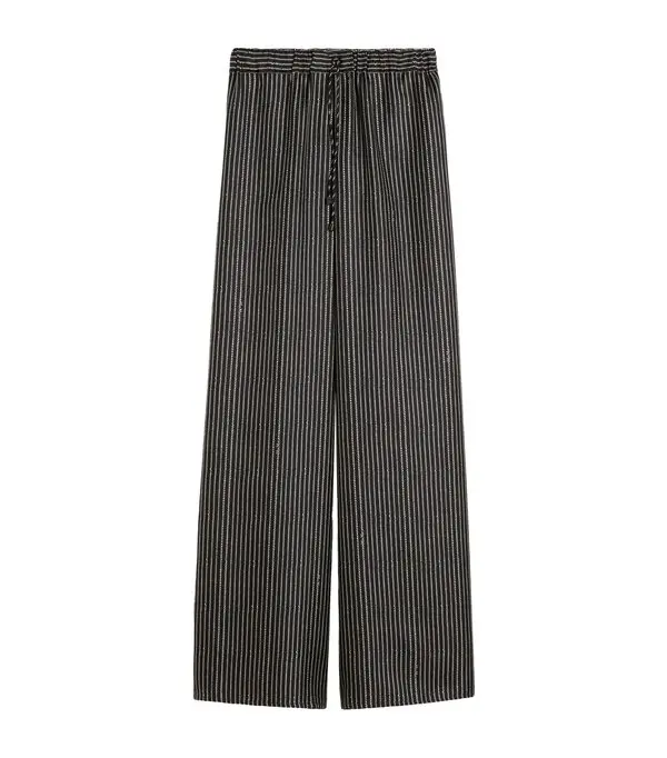 Max Mara Silk Stripe Drawstring Trousers - Black