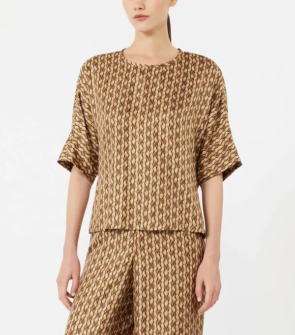 Max Mara Printed Silk Short-sleeve Blouse - Beige