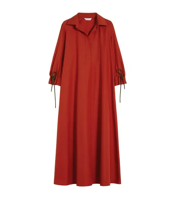 Max Mara Cotton Poplin Midi Shirt Dress - Red