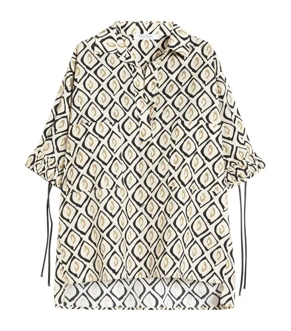 Max Mara Cotton Poplin Printed Drawstring Shirt - Beige