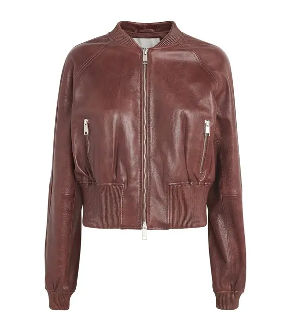 HERSKIND Dario Leather Bomber Jacket - Brown