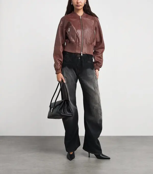 HERSKIND Dario Leather Bomber Jacket - Brown