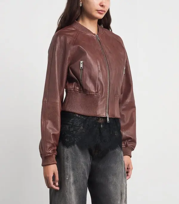 HERSKIND Dario Leather Bomber Jacket - Brown