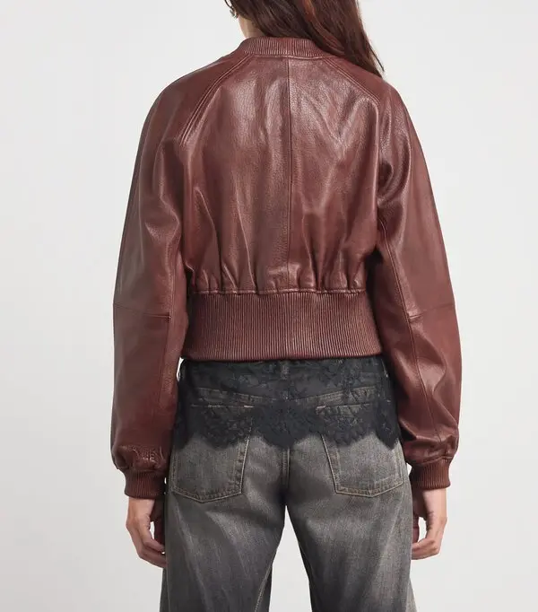 HERSKIND Dario Leather Bomber Jacket - Brown
