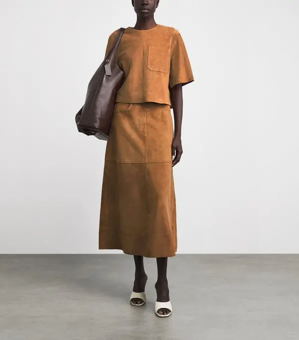 ME+EM Suede A-line Maxi Skirt - Brown