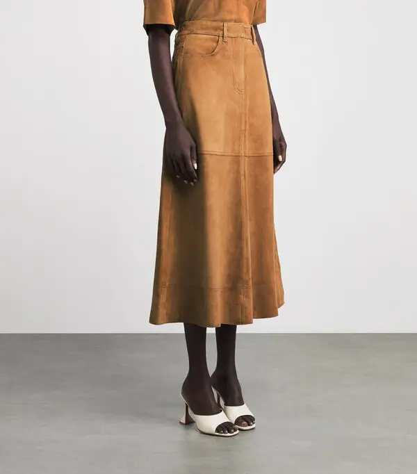 ME+EM Suede A-line Maxi Skirt - Brown