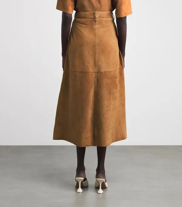 ME+EM Suede A-line Maxi Skirt - Brown