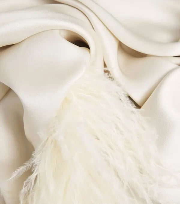 Lapointe Satin Feather-trim Halterneck Gown - Ivory