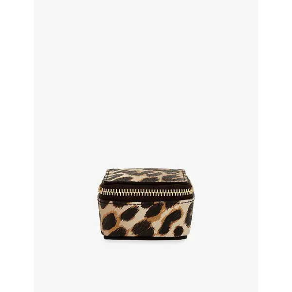 Smythson Panama Leopard Small Leather Trinket Case - Sandstone