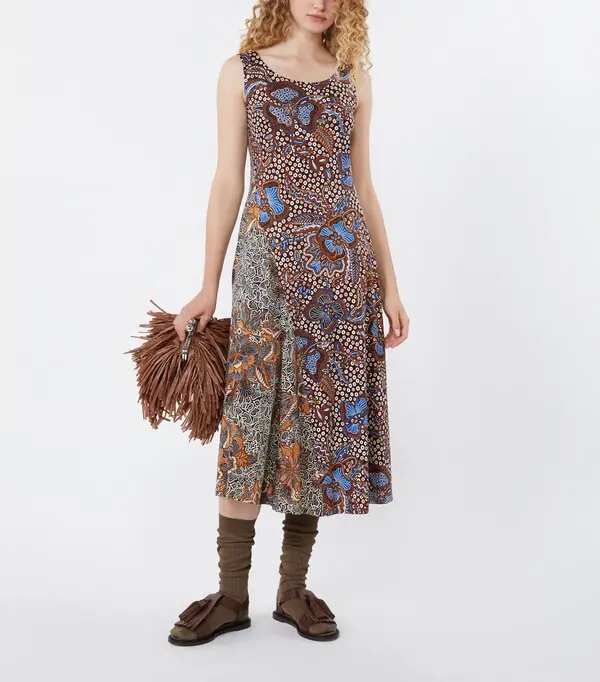 Max Mara Cotton Clash Print Midi Dress - Brown