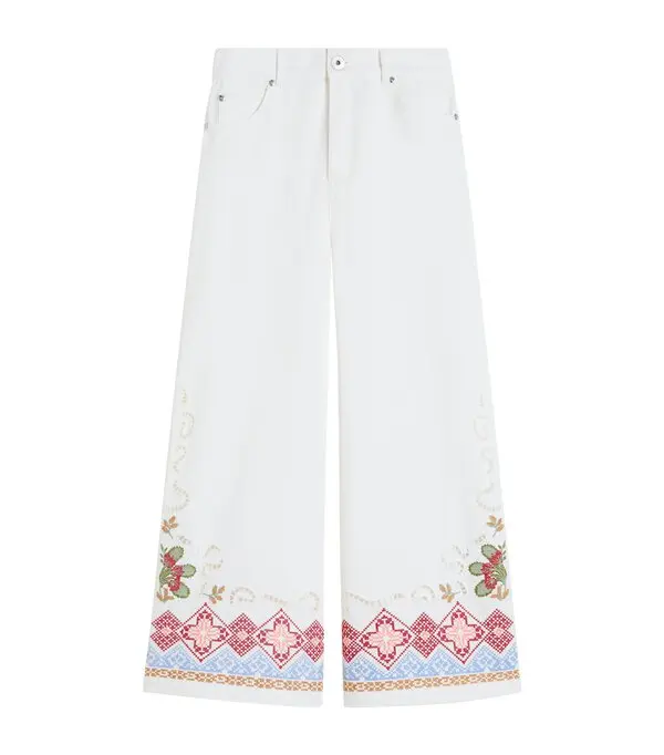 Max Mara Embroidered Wide-leg Jeans - White