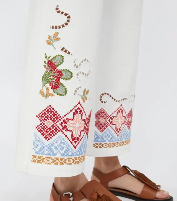 Max Mara Embroidered Wide-leg Jeans - White