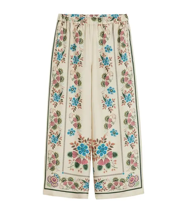 Max Mara Silk Floral Ankle-length Trousers - White