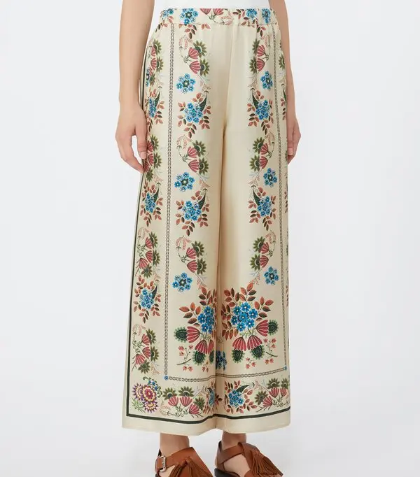 Max Mara Silk Floral Ankle-length Trousers - White