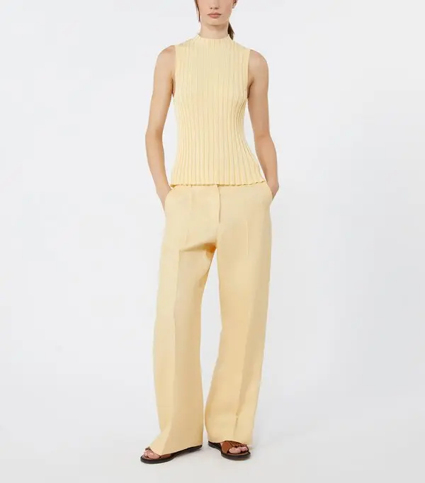 Max Mara Linen Wide-leg Trousers - Yellow
