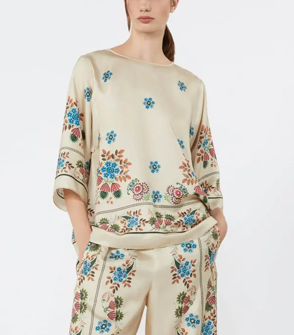 Max Mara Silk Printed Blouse - White