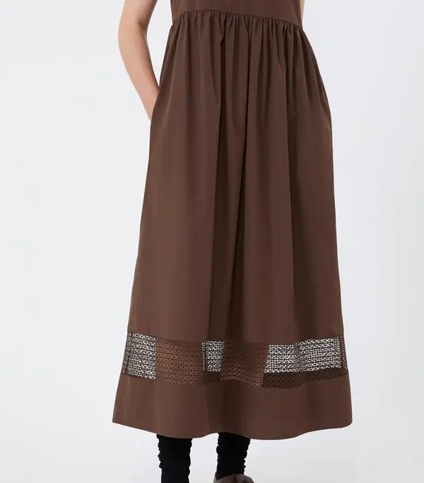 Max Mara Cotton Lace-trim Midi Dress - Brown